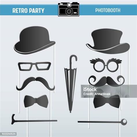 Movember 복고 파티 인쇄 안경 모자 수염 마스크 벡터에서 Photobooth 소품 0명에 대한 스톡 벡터 아트 및 기타 이미지 Istock