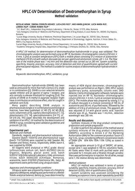 Pdf Hplc Uv Determination Of Dextromethorphan In Syrup Method Validation