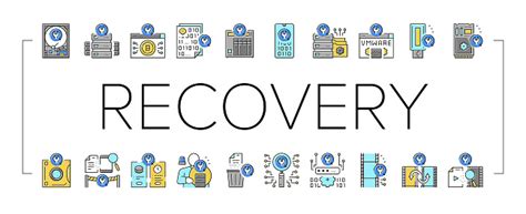Data Recovery Computer Processing Icons Set Vector Stock Illustration