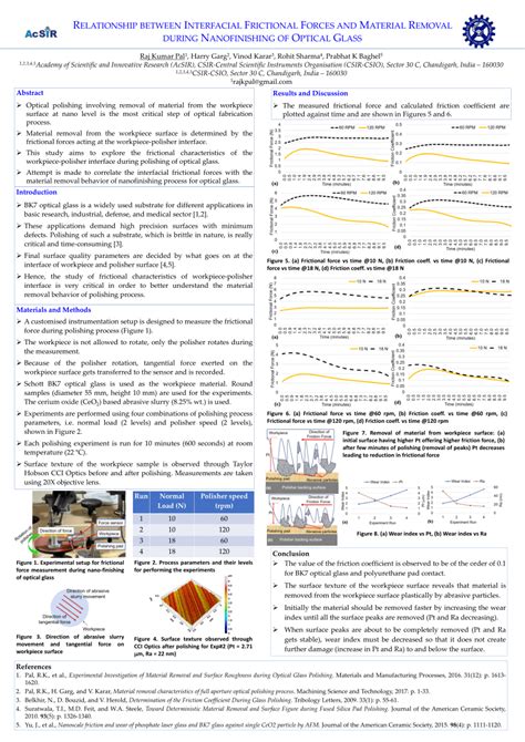 Pdf Relationship Between Interfacial Frictional Forces And Material Removal During