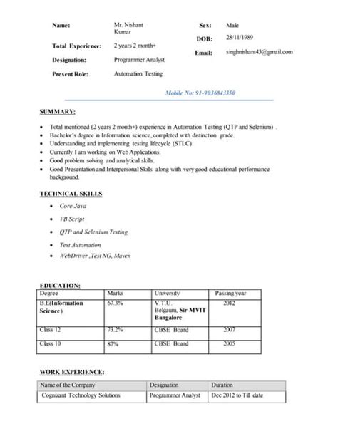 cv nishant automation testing exp 2 2 year pdf