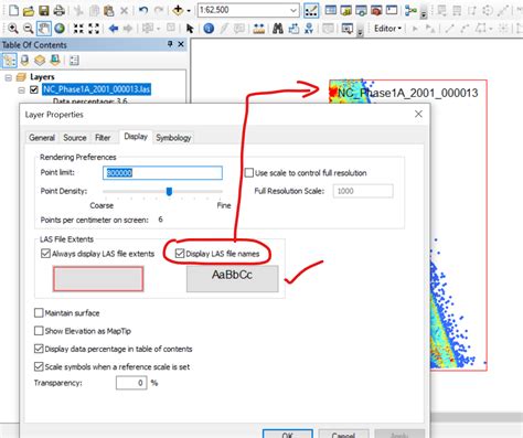 where is the display file name option for a las dataset in arcgis pro