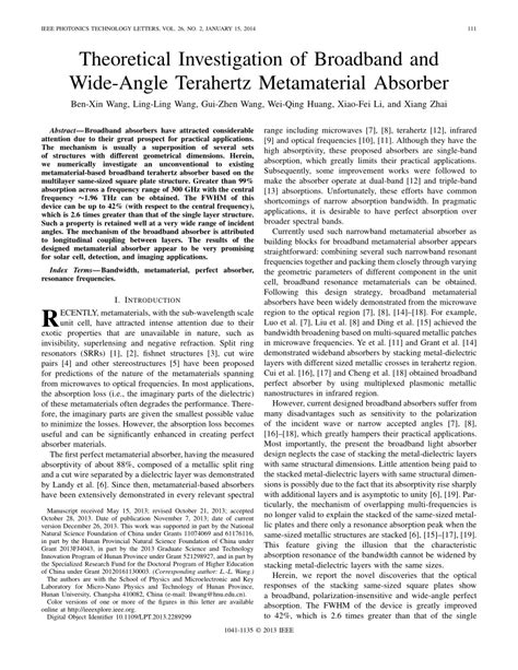 Pdf Theoretical Investigation Of Broadband And Wide Angle Terahertz