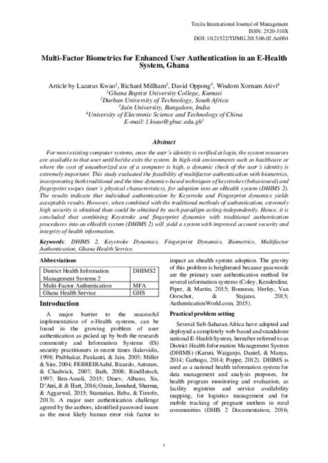 Pdf Multi Factor Biometrics For Enhanced User Authentication In An E