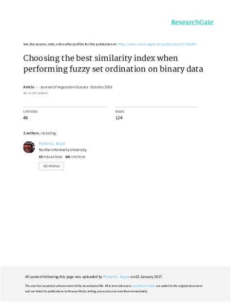 Pdf Optimal Similarity Index For Fuzzy Ordination