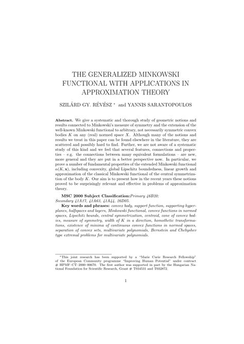 Pdf The Generalized Minkowski Functional With Applications In Approximation Theory