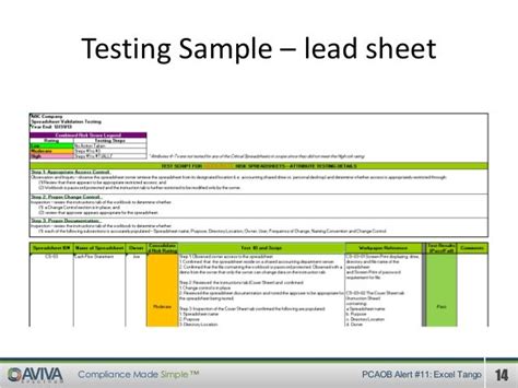 Pcaob Audit Alert 11 New Internal Control Testing Standards And Excel