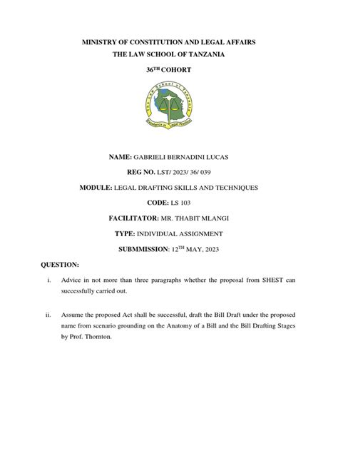 Gabrieli Legal Drafting Bill Pdf Common Law Justice