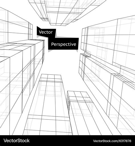 Wireframe Of D Building In Perspective Abstract Vector Image