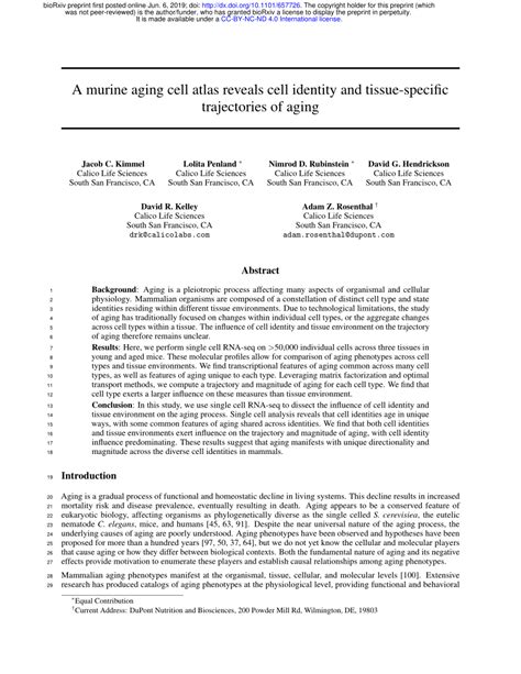 Pdf A Murine Aging Cell Atlas Reveals Cell Identity And Tissue Specific Trajectories Of Aging