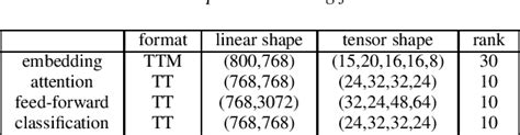 table 1 from quantization aware and tensor compressed training of