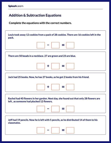 Complete The Equation For The Given Scenario Worksheet Printable Maths Sheet
