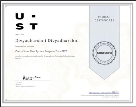 Divyadharshni Kv On Linkedin Pythonprogramming Ust Coursera Codingjourney Techskills