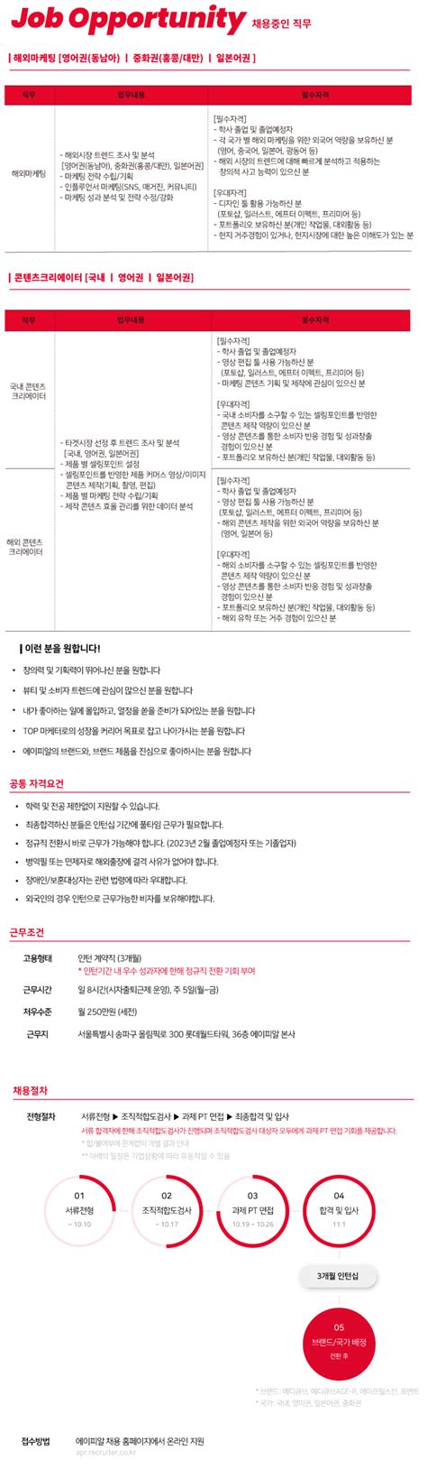 마케팅 2022 에이피알 마케팅 인턴 무스펙 대규모 채용 공모전 대외활동 링커리어