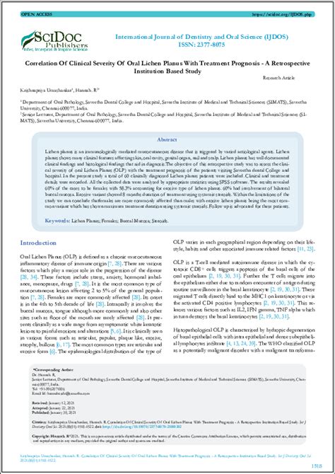 Pdf Correlation Of Clinical Severity Of Oral Lichen Planus With Treatment Prognosis A