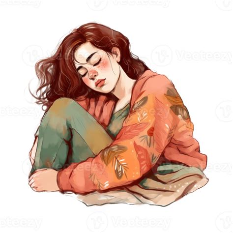 Lazy Slepping Girl Watercolor Art 23957931 Png