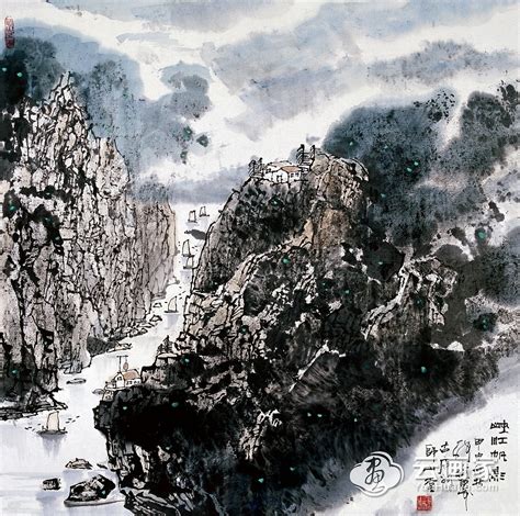 峡江帆影 张松国画山水作品 云画家