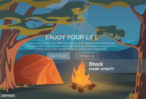 캠핑 걷기 하이킹 야외 야간 캠프 레크리에이션 및 기타 스포츠 모험 웹 사이트 헤더 배너 요소 레이아웃입니다 프리 젠 테이 션