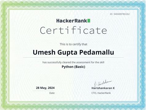 pedamallu umesh gupta on linkedin hackerrank certification