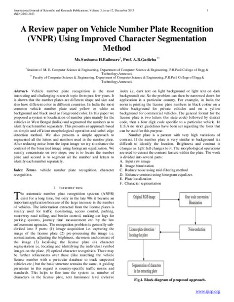 Pdf Vnpr Using Improved Character Segmentation Method