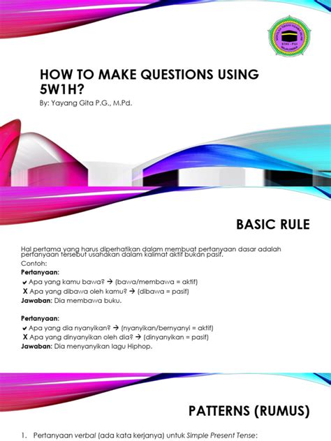 english 2 part 1 how to make questions using 5w1h 1 pdf