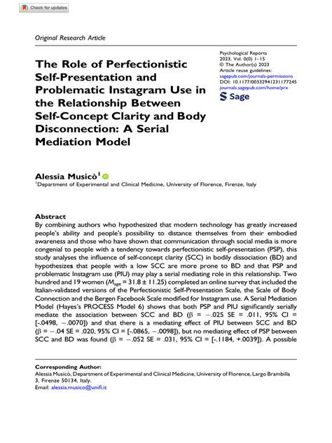 Musico 2023 The Role Of Perfectionistic Self Presentation And Problematic Instagram Use In The