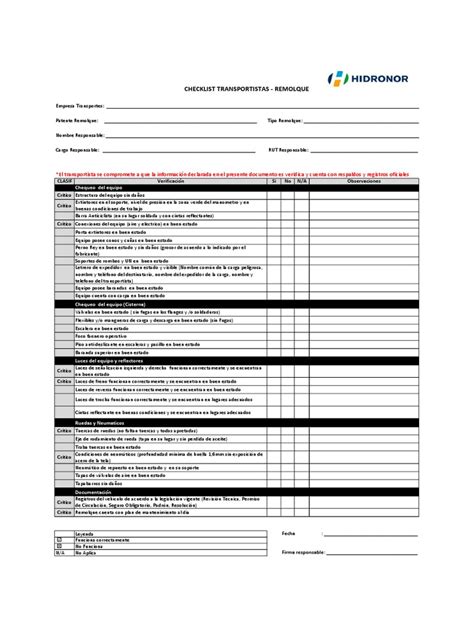 Check List De Inspección De Remolques Pdf Neumático Vehículos