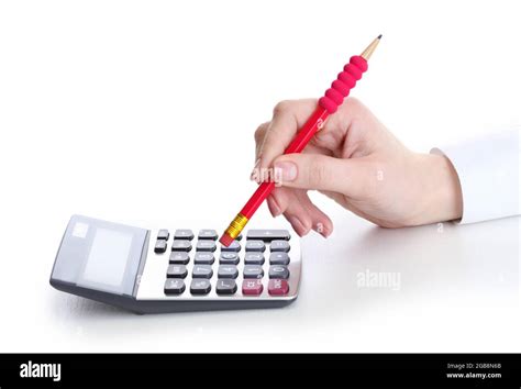 Women Hand And Calculator Isolated On White Stock Photo Alamy