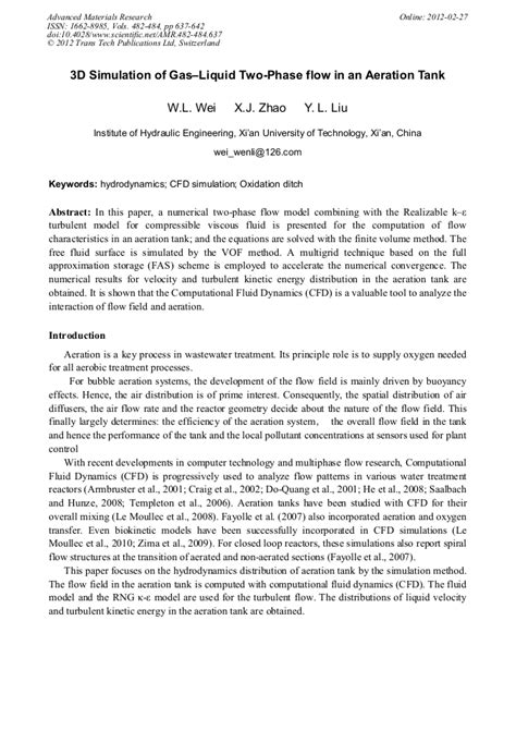 3d Simulation Of Gasliquid Two Phase Flow In An Aeration Tank Scientificnet