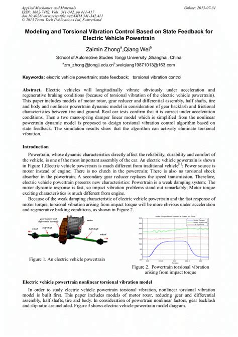 Modeling And Torsional Vibration Control Based On State Feedback For Electric Vehicle Powertrain