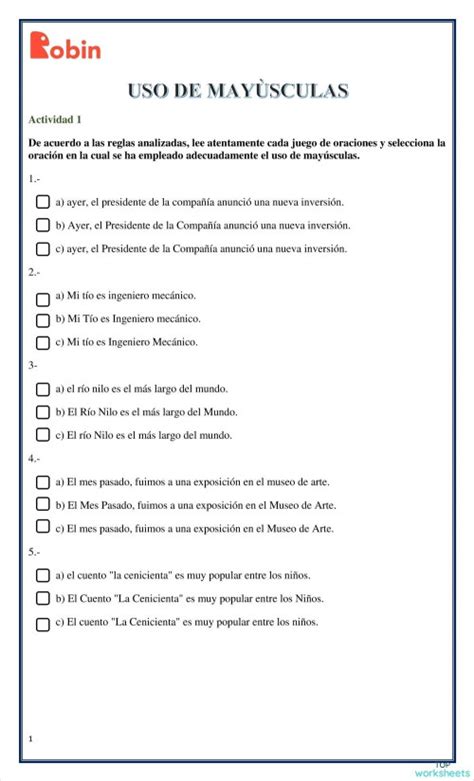 Uso De MayÙsculas Ficha Interactiva Topworksheets