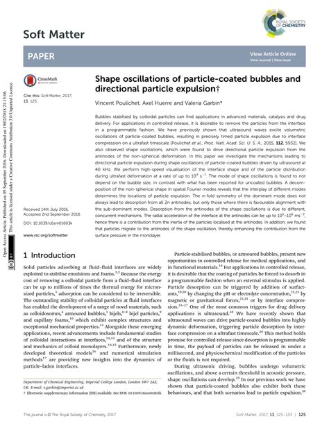 Pdf Shape Oscillations Of Particle Coated Bubbles And Directional Particle Expulsion