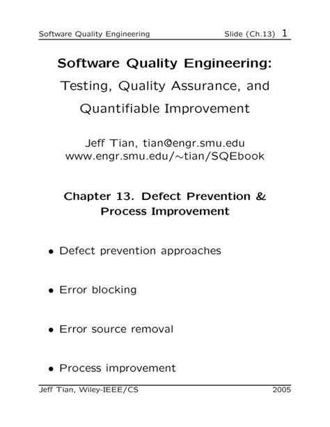 Software Quality Engineering Testing Quality Assurance And Quantifiable Improvement