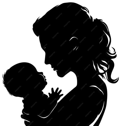 Silueta Negra De Madre E Hijo Mamá Abraza Al Bebé Vector Premium