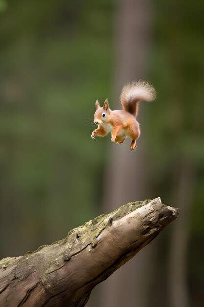 Premium Ai Image Eurasian Red Squirrel Sciurus Vulgaris Jumping In