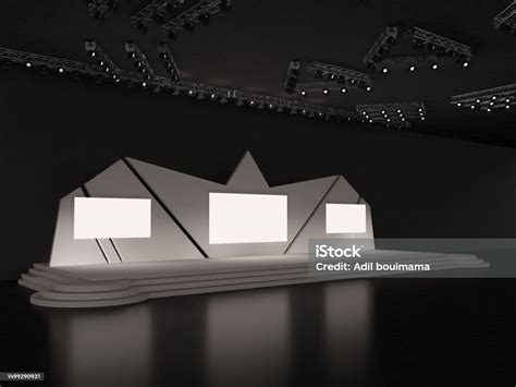 계단을 포함한 이벤트 빈 무대 투시도 하프 스타 형태의 배경 프로젝션 및 천장 스포트라이트를 위한 디자인 Led 스크린 내부 홀