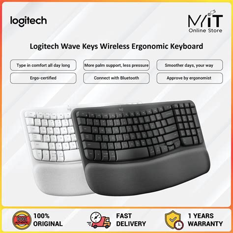 Logitech Wave Keys Wireless Ergonomic Keyboard With Cushioned Palm Rest Comfortable Natural