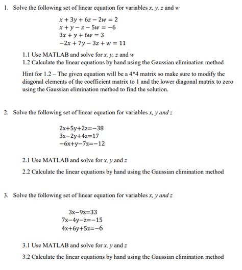 Solved 1 Solve The Following Set Of Linear Equation For