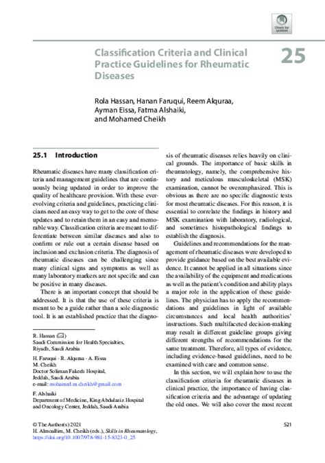 Pdf Classification Criteria And Clinical Practice Guidelines For Rheumatic Diseases