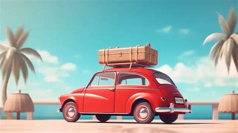 지붕에 짐이 있는 복고풍 자동차 3d 렌더링된 이미지 자동차 여행 여행 가방 수하물 배경 일러스트 및 사진 무료 다운로드 Pngtree