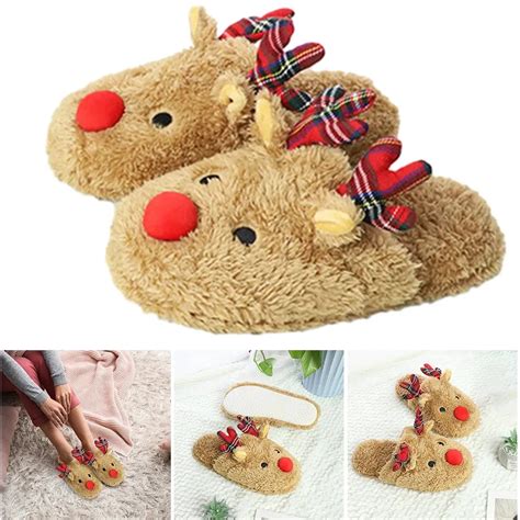 Cozy Christmas House Slippers Soft Non Slip Reindeer Slippers For