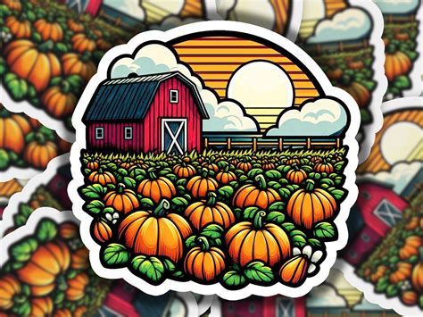 Pumpkin Patch Barn Sunset Vinyl Sticker Dishwasher Safe And Durable