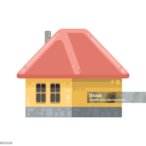 주황색 벽과 붉은 지붕이있는 작은 시골 집 재미있는 만화 스타일 시골 교외 마을 전통적인 간단한 아키텍처 어린이를 위한 그림은 흰색 배경에서 격리됩니다 벡터 0명에 대한