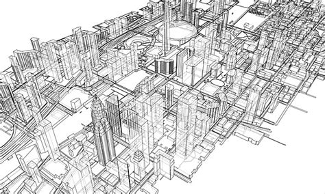 Outline City Concept Wire Frame Style Outline City Ink Architecture Vector Outline City Ink
