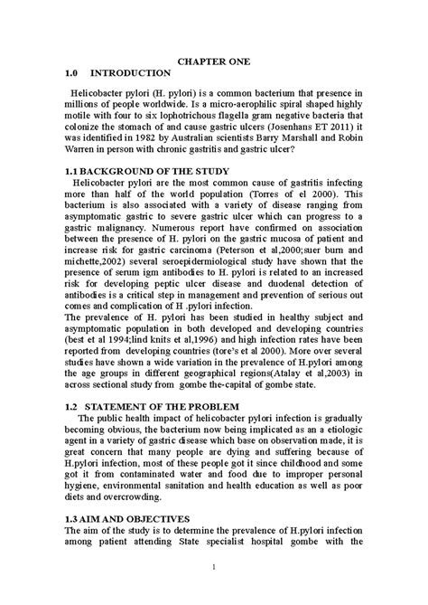 mlt ibrahim saidu chapter one 1 introduction helicobacter pylori h