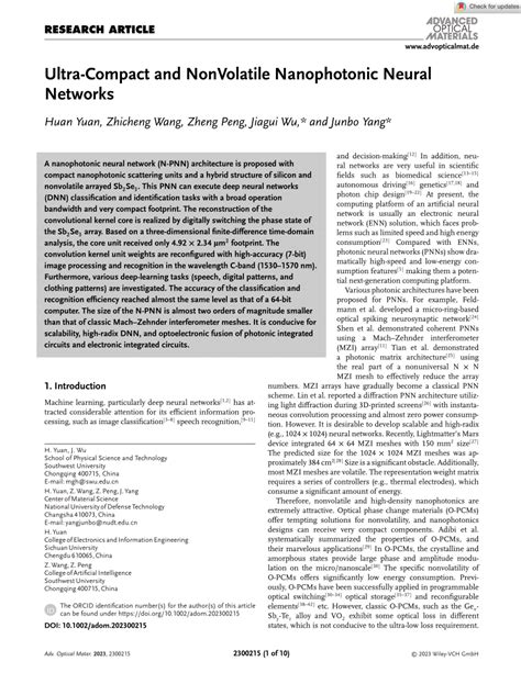 Pdf Ultra‐compact And Nonvolatile Nanophotonic Neural Networks