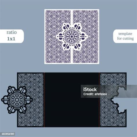 종이 비쳐 평방 인사말 카드 청첩장 절단 레이스 모방 플로터 레이저 벡터 일러스트 레이 션에 의해 잘라 금속 플레이트에 대 한 서식 파일 0명에 대한 스톡 벡터 아트 및