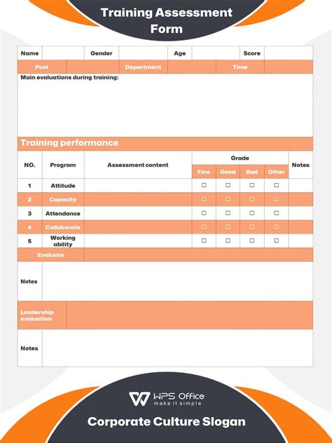 Word Of Training Assessment Formdocx Wps Free Templates