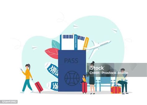 공항에서 비행기를 기다리는 사람들의 벡터 일러스트레이션 가공의 인물에 대한 스톡 벡터 아트 및 기타 이미지 가공의 인물 가방 공항 Istock