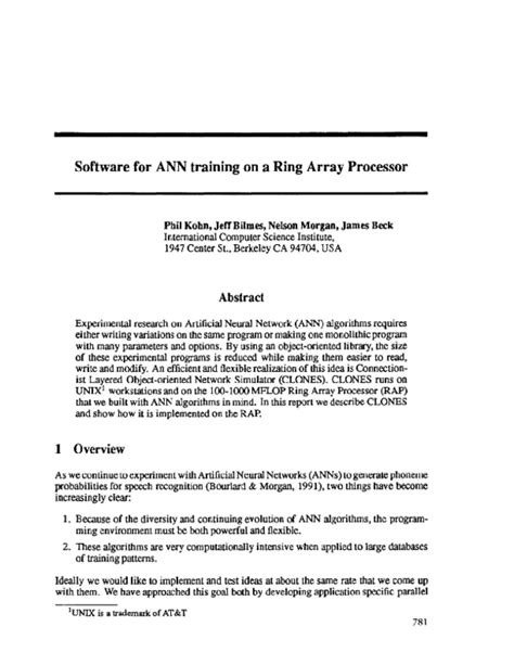 Pdf Software For Ann Training On A Ring Array Processor